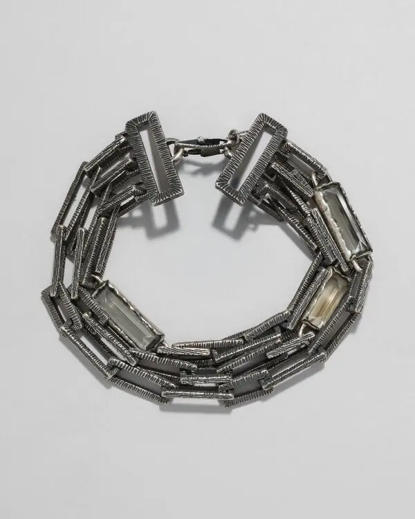 Alexis Bittar Archive Antiqued Sterling Silver Multi Chain Bracelet With Green Amethyst And Tourmaline - Green,silver