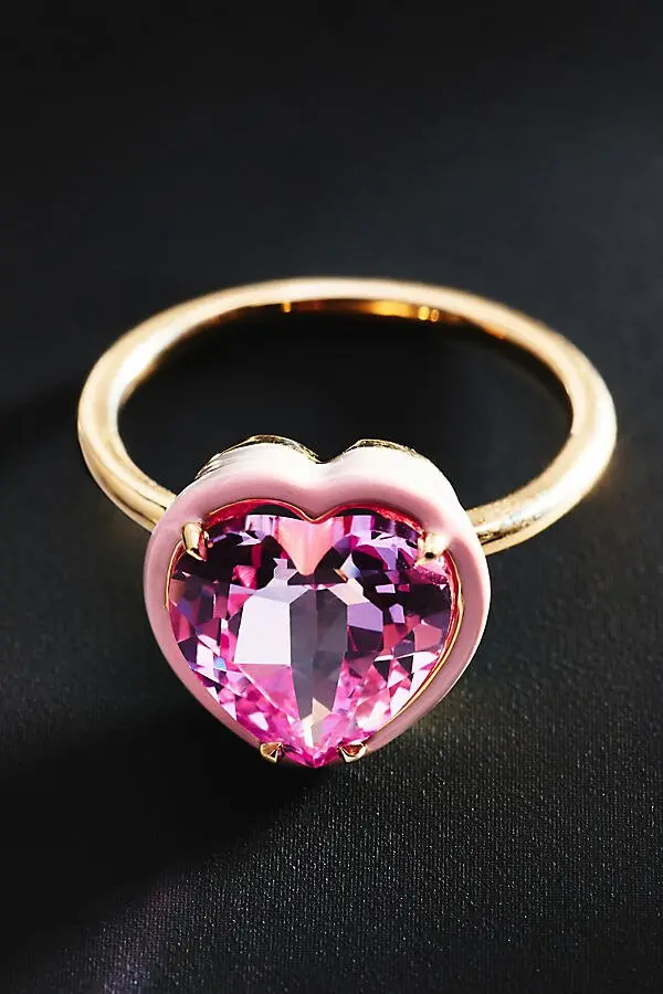 Anthropologie Alison Lou Sapphire Heart Cocktail Ring - Pink