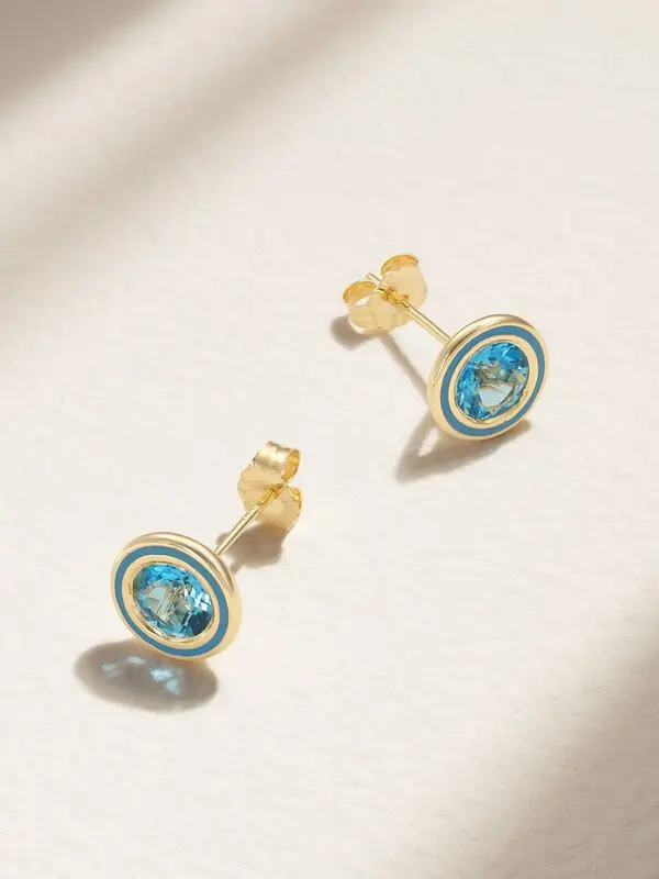 Alison Lou 14-karat Gold, Laboratory-grown Topaz And Enamel Earrings - Blue