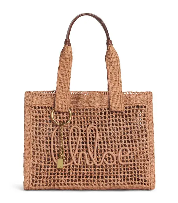 Chloé Raffia Banana Tote Bag - Beige