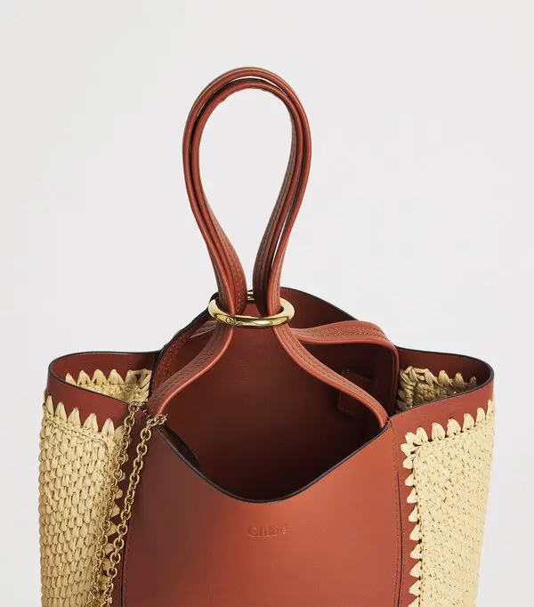 Chloé Medium Raffia-effect And Leather Spin Tote Bag