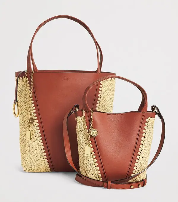 Chloé Medium Raffia-effect And Leather Spin Tote Bag