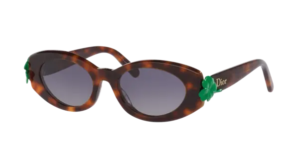 Dior Oval Tortoiseshell Sunglasses With Clover Detail - Grey