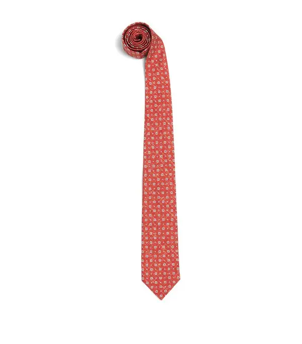 Isaia Silk Floral Neck Tie - Blue