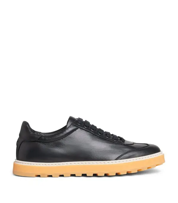 Isaia Leather Low-top Sneakers With Lug Sole