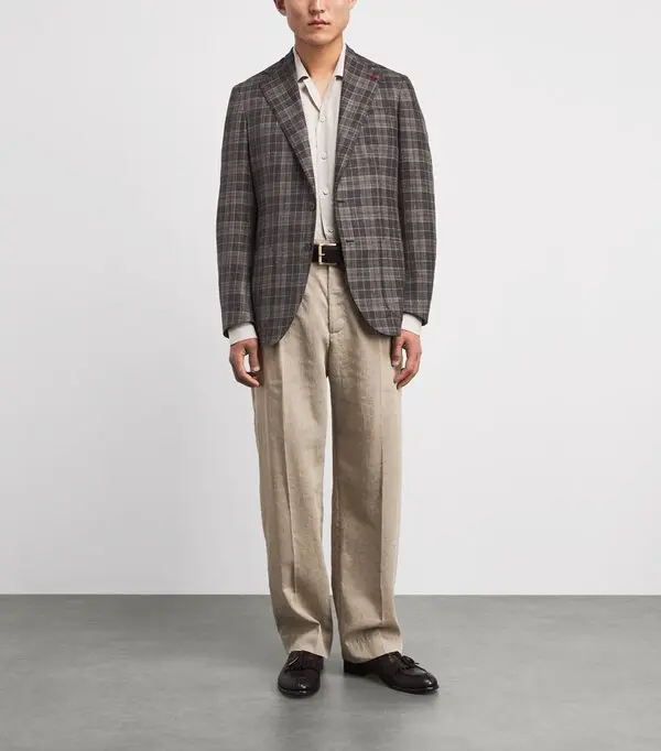 Isaia Wool-cashmere-silk-linen Check Blazer
