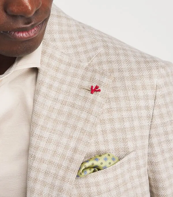 Isaia Linen-wool-silk Check Blazer - Beige
