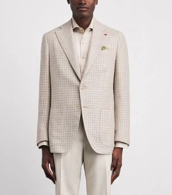 Isaia Linen-wool-silk Check Blazer - Beige