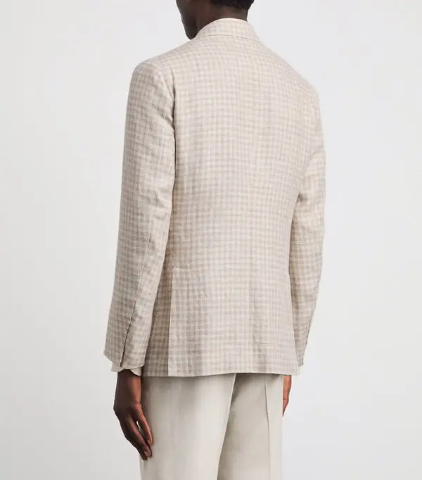 Isaia Linen-wool-silk Check Blazer - Beige
