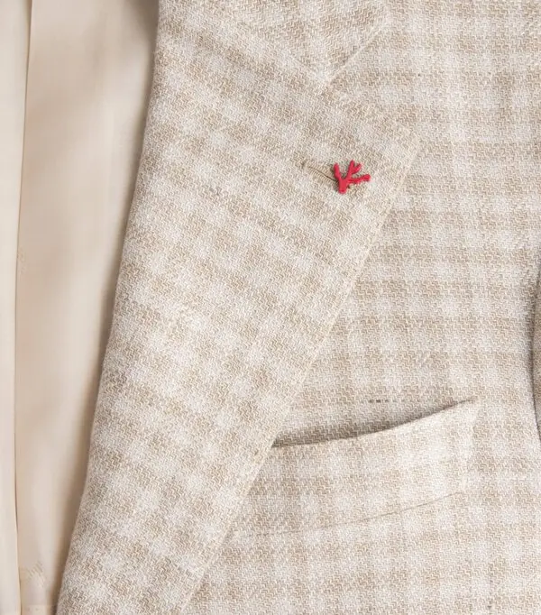 Isaia Linen-wool-silk Check Blazer - Beige
