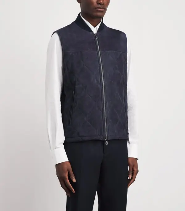 Isaia Suede Quilted Gilet
