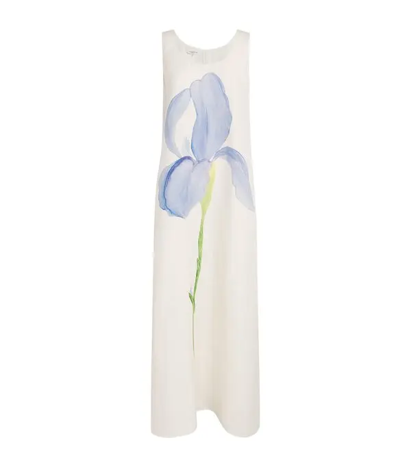 Lafayette 148 New York Silk-linen Iris Print Maxi Dress - White