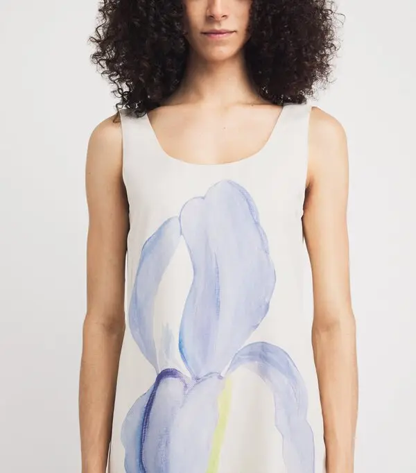 Lafayette 148 New York Silk-linen Iris Print Maxi Dress