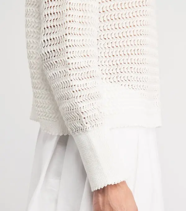 Lafayette 148 New York Cotton Open-knit Crewneck Sweater