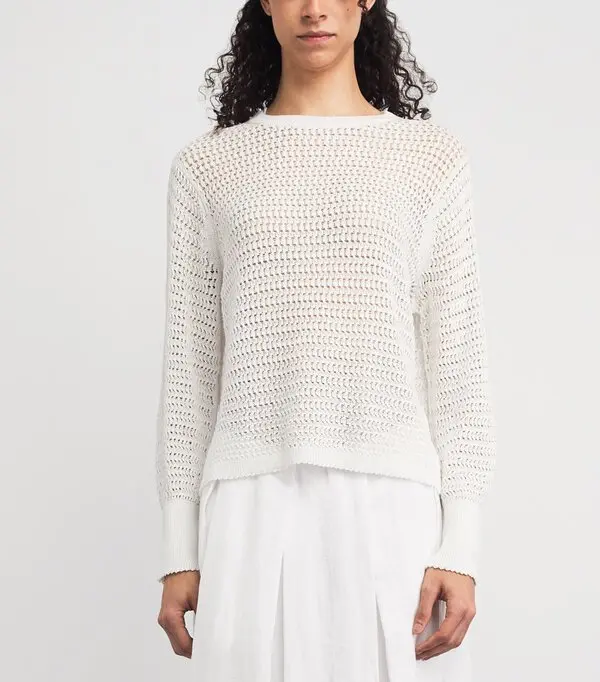 Lafayette 148 New York Cotton Open-knit Crewneck Sweater