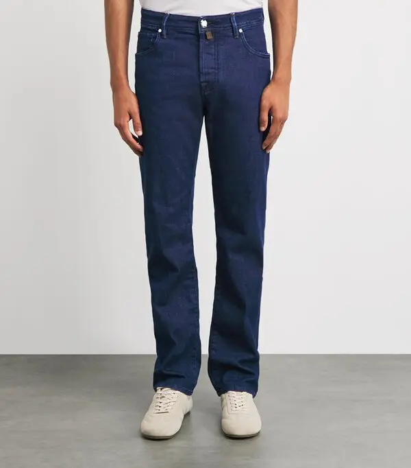 Jacob Cohen Straight Leg Jeans With Crocodile Leather Patch