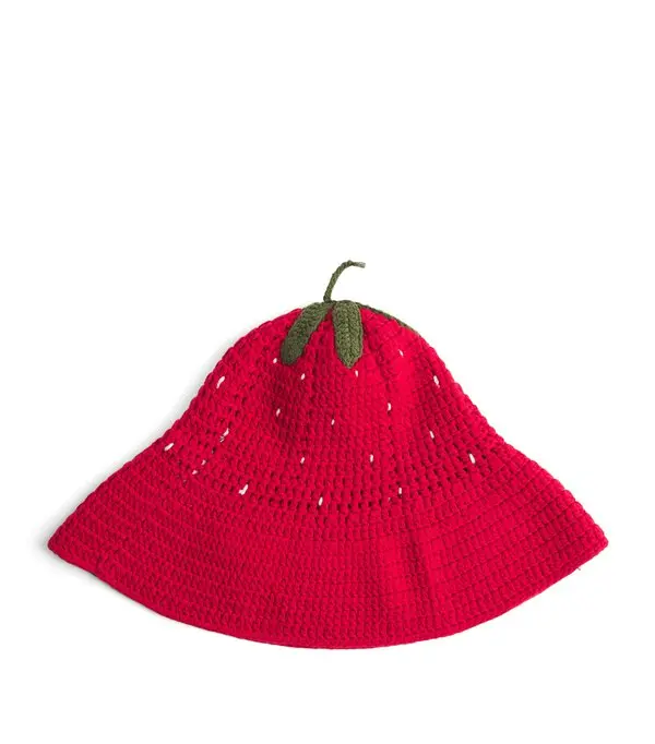 Monnalisa Cotton Crochet Strawberry Hat - Red
