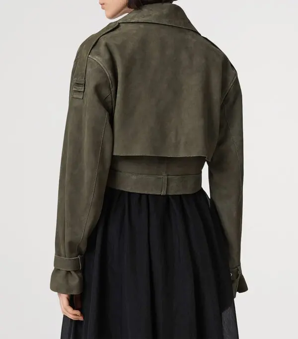 ALLSAINTS Ophelia Goat Suede Cropped Jacket With Belt - Green