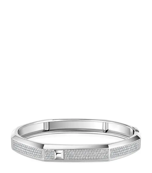 Messika Moderniste Medium White Gold And Diamond Pavé Bangle - Silver