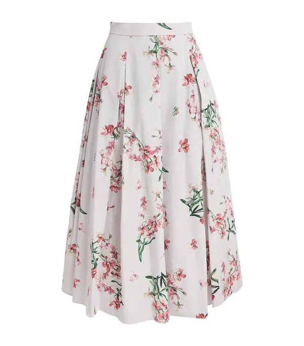 Erdem Cotton Floral Pleated Midi Skirt