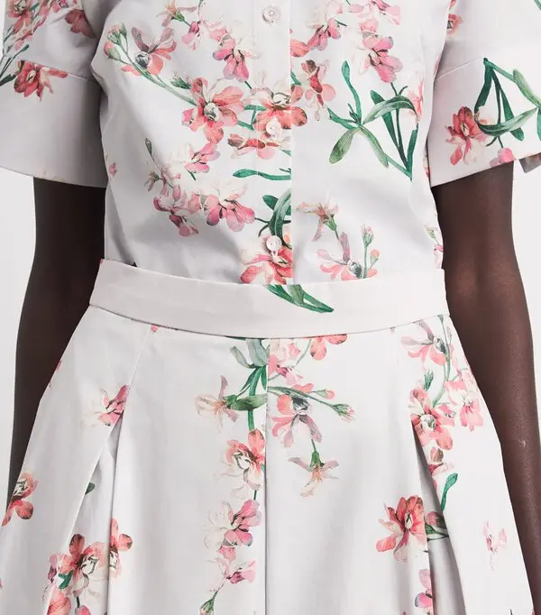 Erdem Cotton Floral Pleated Midi Skirt