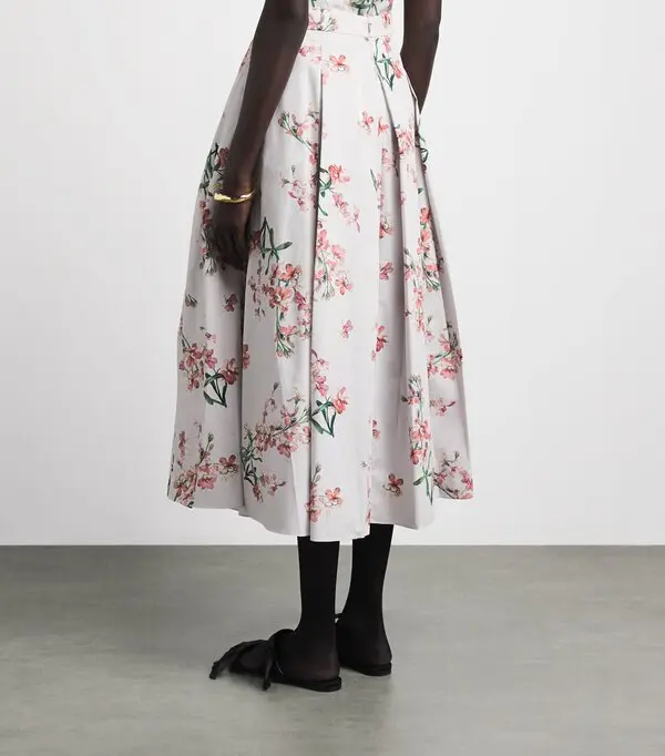 Erdem Cotton Floral Pleated Midi Skirt