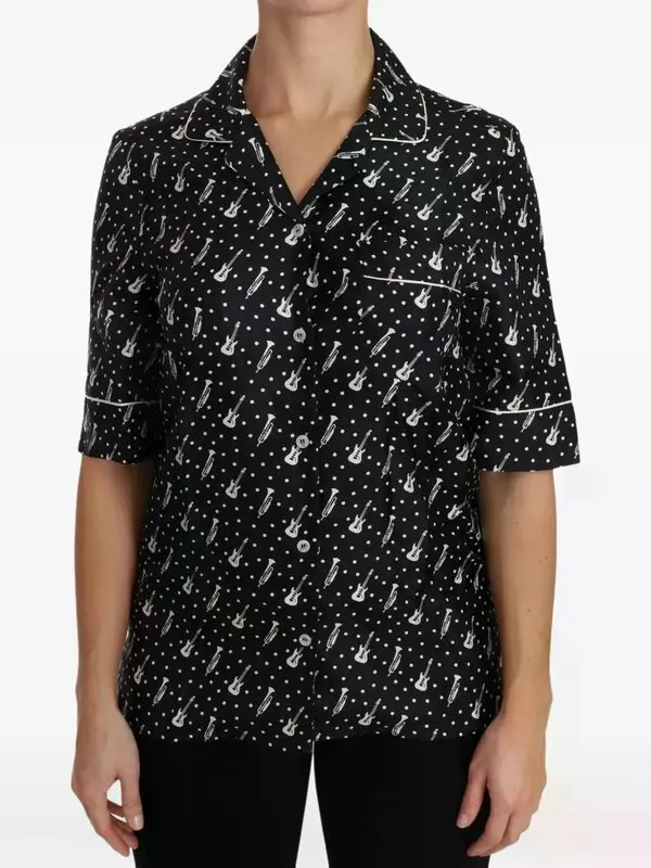 Dolce & Gabbana Musical Instrument Polka Dot Silk Shirt