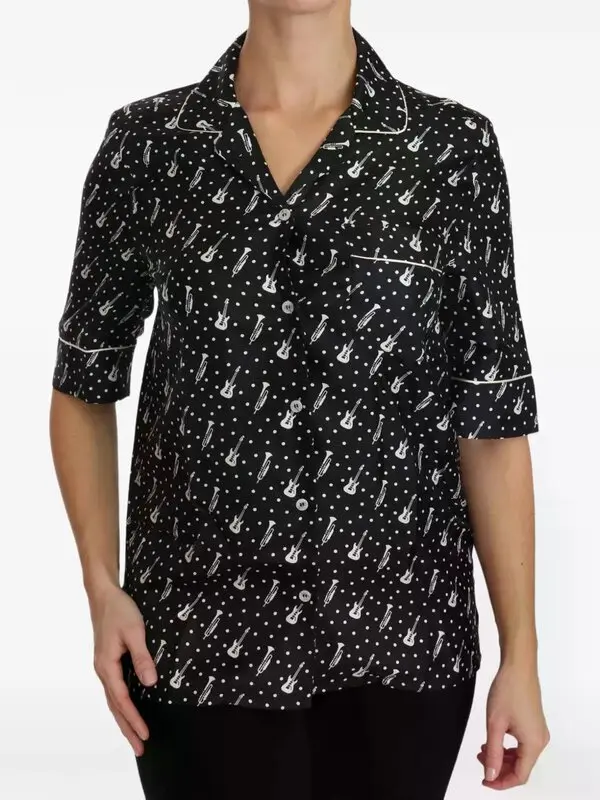 Dolce & Gabbana Musical Instrument Polka Dot Silk Shirt
