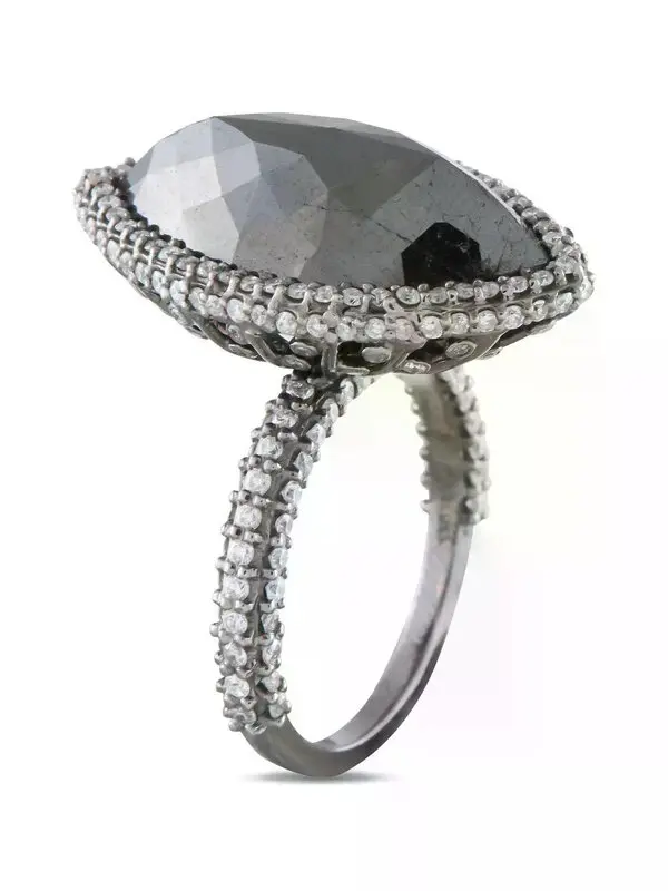 LB EXCLUSIVE Marquise Black Diamond And White Diamond Ring In 18k White Gold - Silver