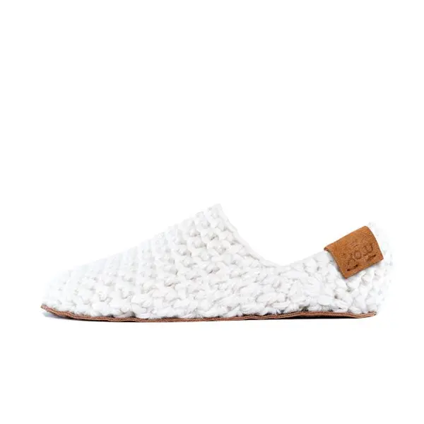 KINGDOM OF WOW Hand-crocheted Wool And Botanical Fiber Slippers With Suede Sole - White