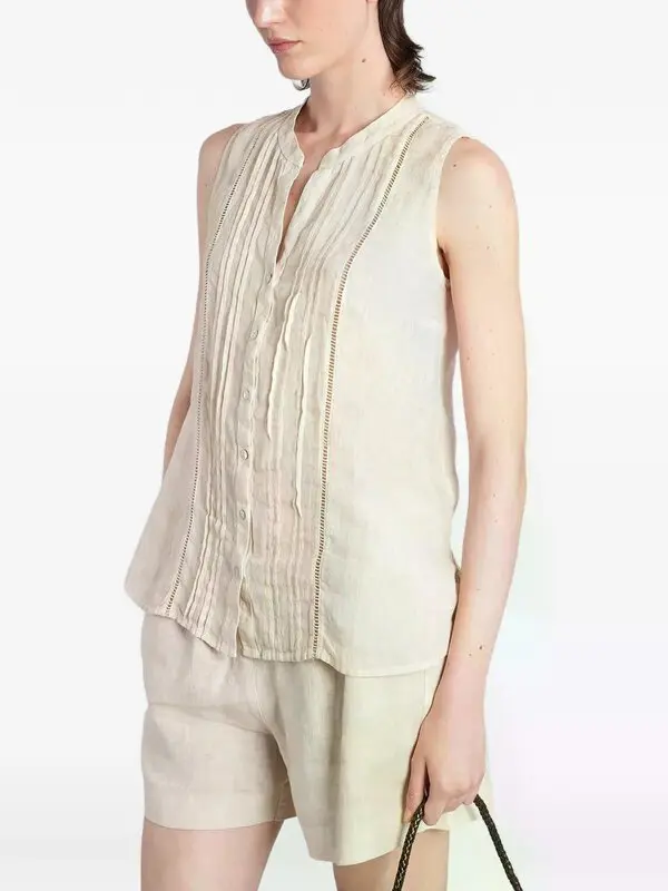 120% Lino Pintuck Detail Sleeveless Blouse - Neutrals
