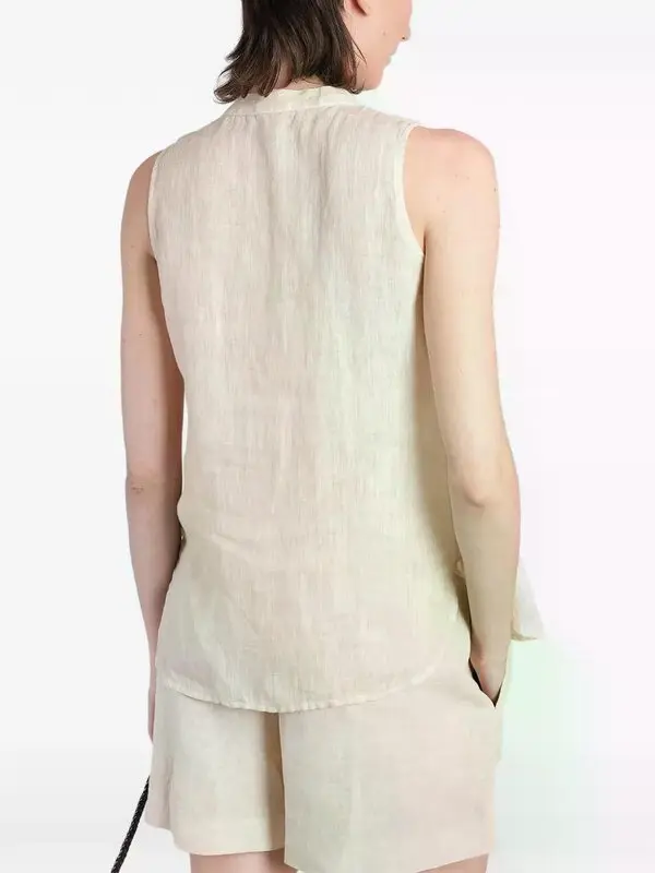 120% Lino Pintuck Detail Sleeveless Blouse - Neutrals