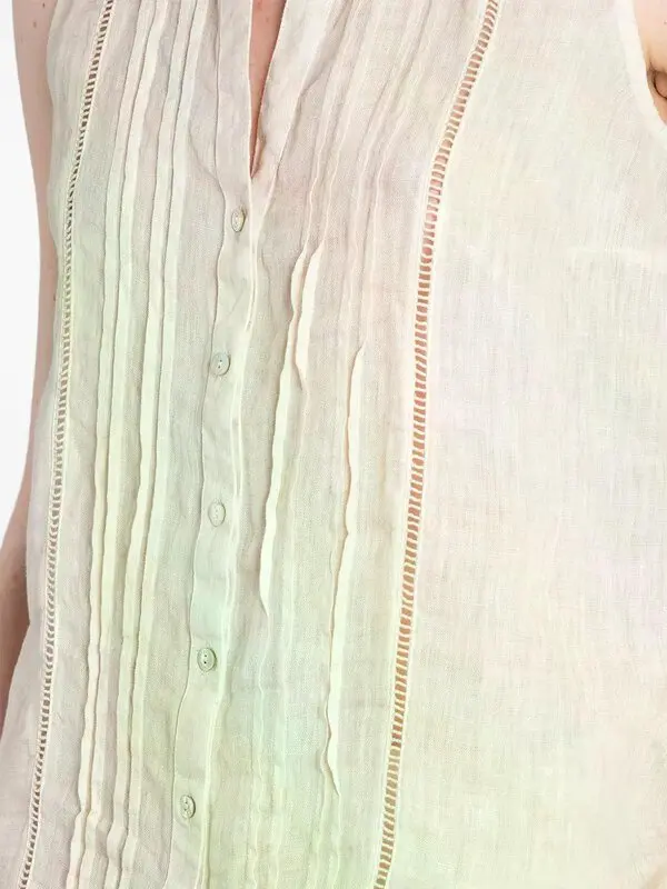 120% Lino Pintuck Detail Sleeveless Blouse - Neutrals