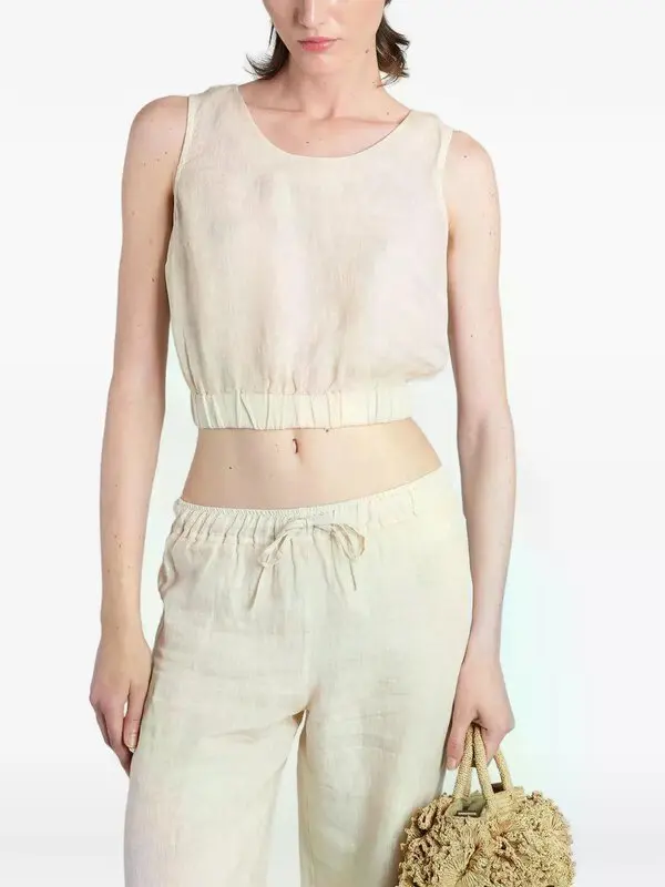 120% Lino Cropped Top With Elasticated Hem