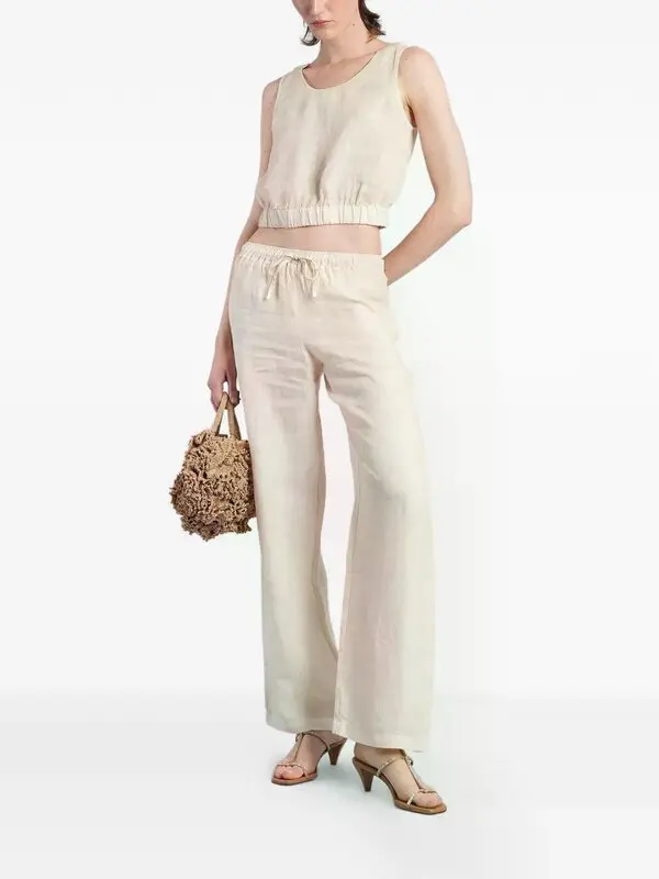 120% Lino Cropped Top With Elasticated Hem