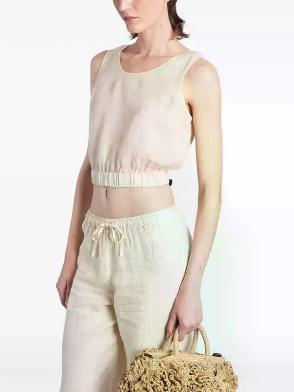 120% Lino Cropped Top With Elasticated Hem