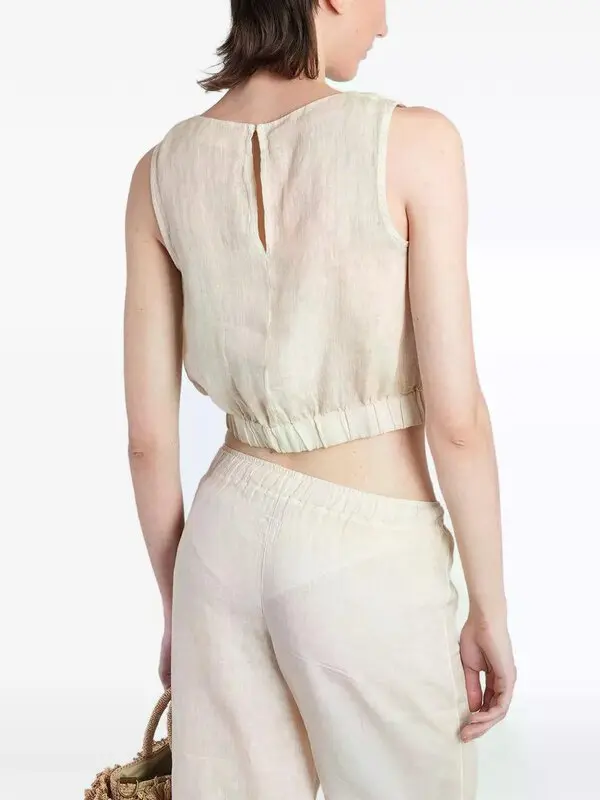 120% Lino Cropped Top With Elasticated Hem