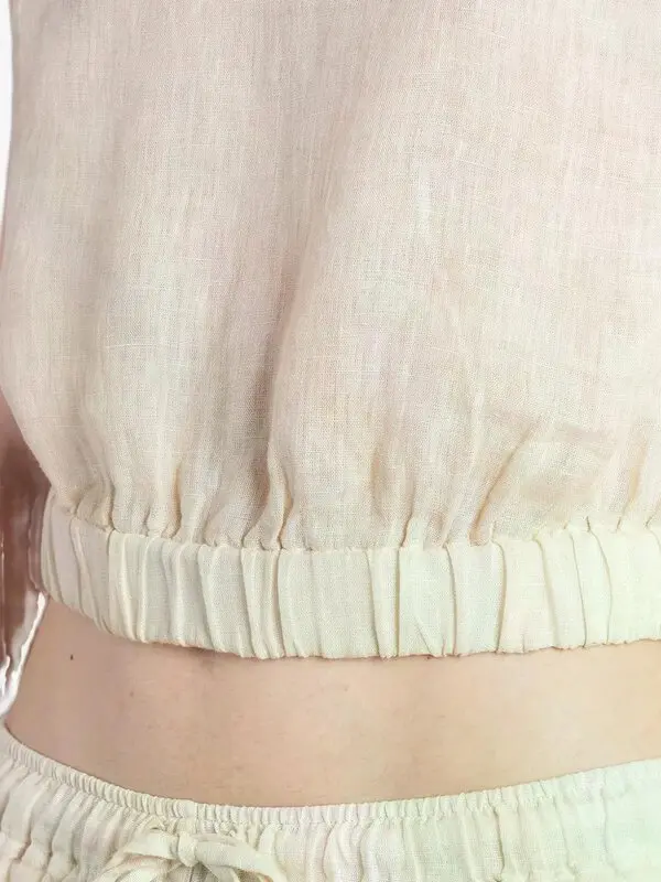 120% Lino Cropped Top With Elasticated Hem