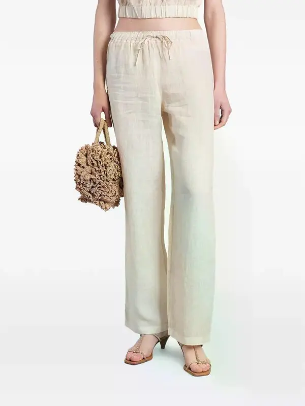 120% Lino Drawstring Straight-leg Trousers