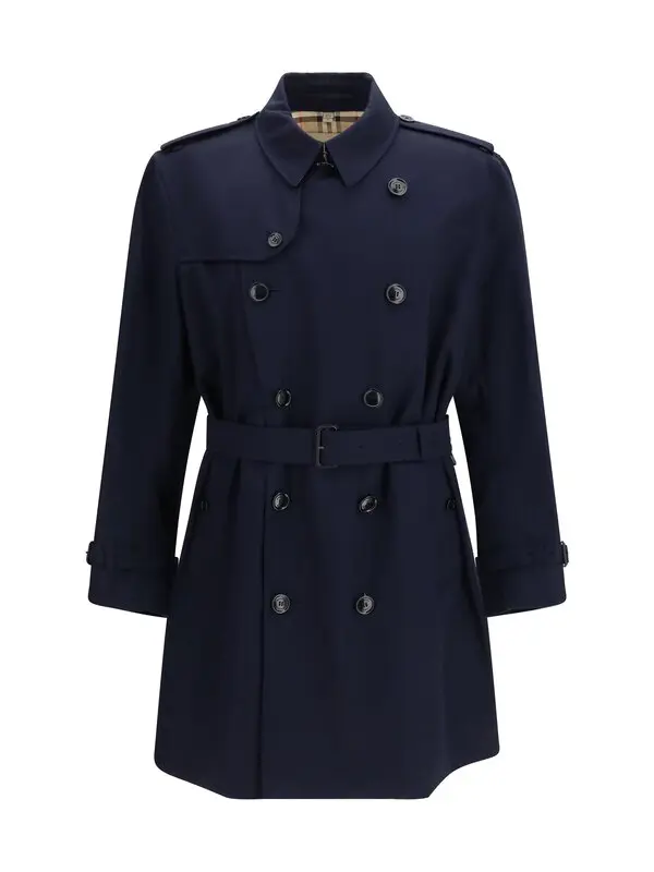 Burberry Double-breasted Belted Trench Coat - Blue