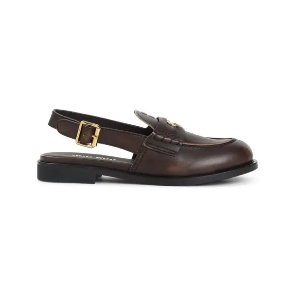 Miu Miu Slingback Loafers With Gold-tone Buckle - Brown