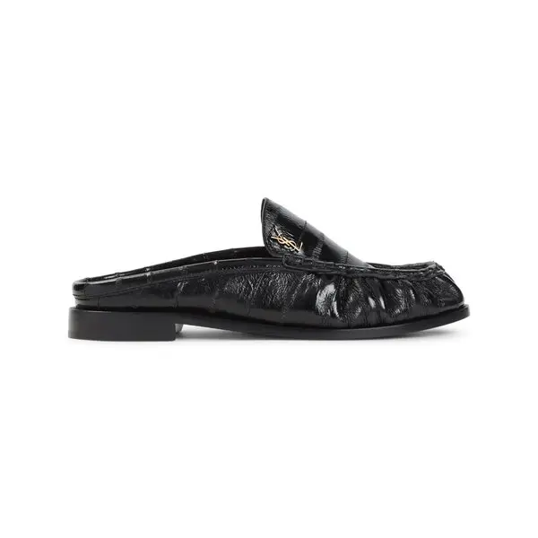 Saint Laurent Le Loafer 15 Backless Loafers In Crinkled Leather - Black