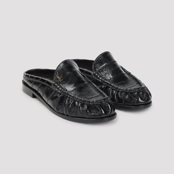 Saint Laurent Le Loafer 15 Backless Loafers In Crinkled Leather - Black