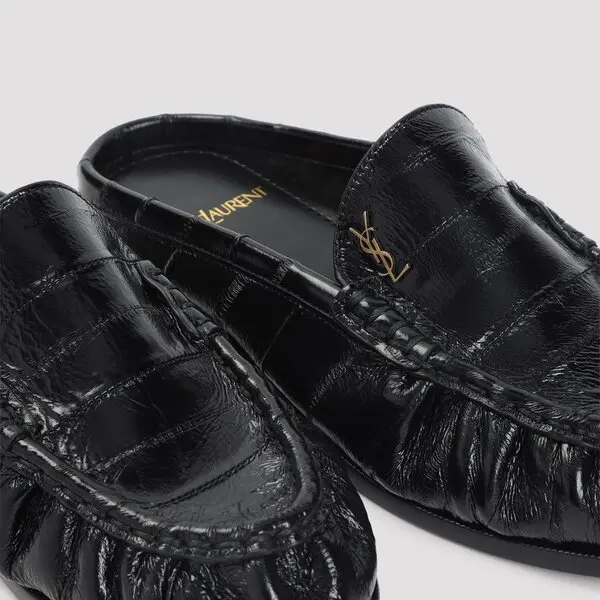Saint Laurent Le Loafer 15 Backless Loafers In Crinkled Leather - Black