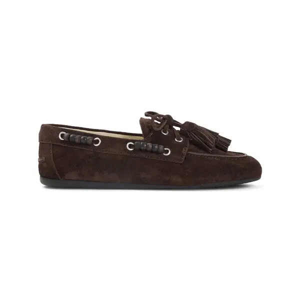 Miu Miu Suede Tassel Loafers With Distressed Effect - Brown