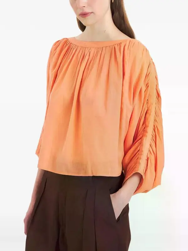 Antik Batik Ruched Sleeve Boatneck Top - Orange