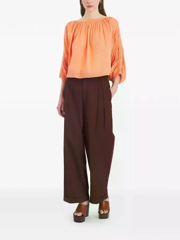 Antik Batik Ruched Sleeve Boatneck Top - Orange
