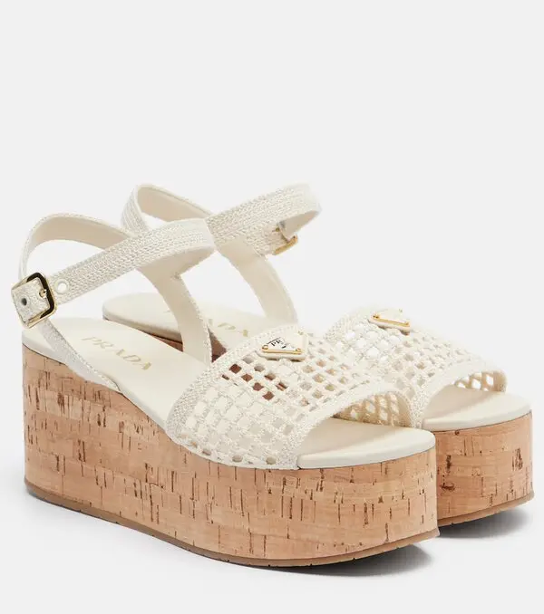 Prada Crochet Platform Sandals - White