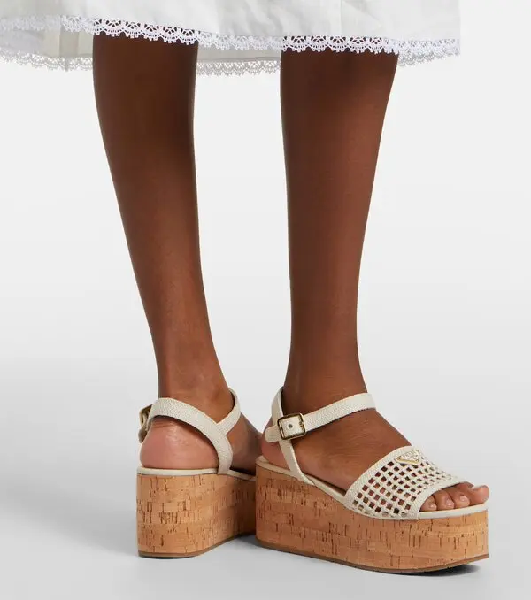 Prada Crochet Platform Sandals