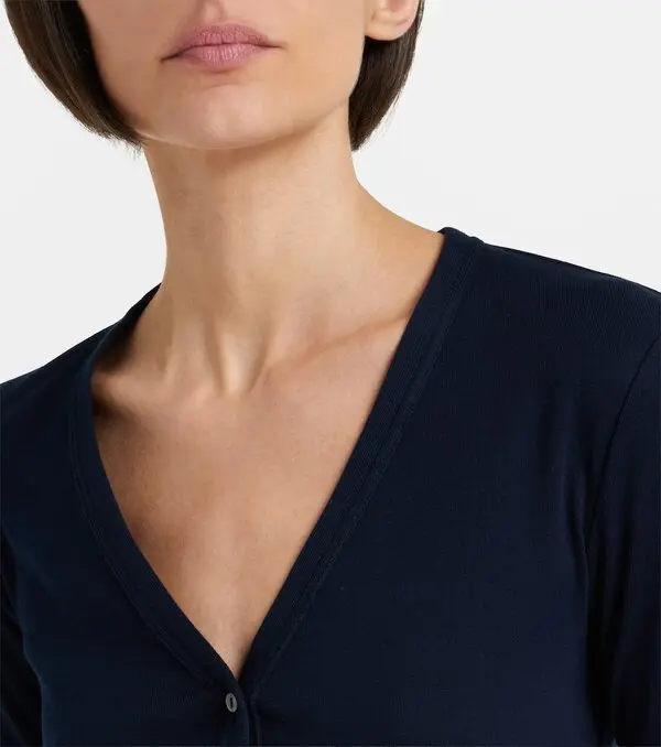 THE ROW Ribbed Knit Cotton Cardigan - Blue